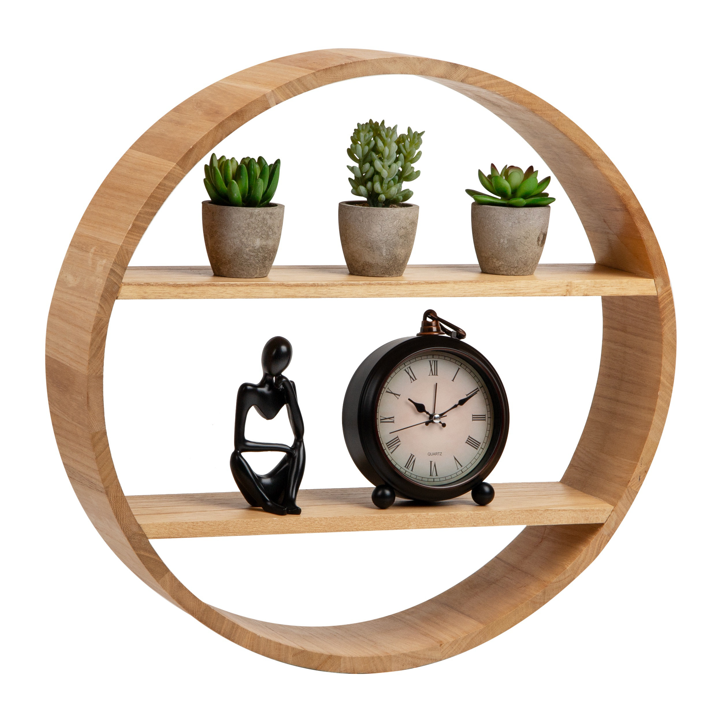 Mind Reader Circular Floating Shelves, Wall Decor, Accent Shelf, Office, Bathroom, Bamboo, 18"L ...